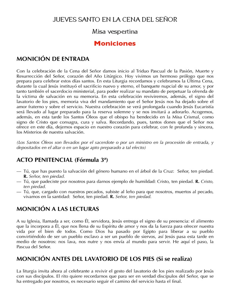 Subsidio N 383 Jueves Santo Moniciones | PDF | Misa (liturgia) | eucaristía