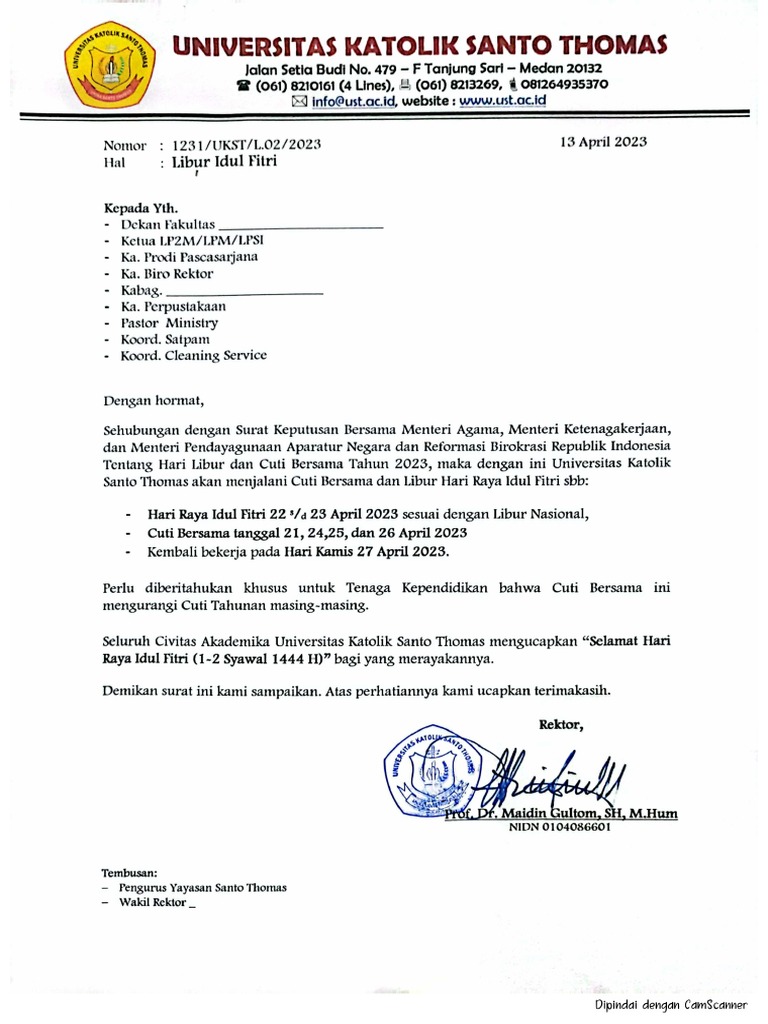 Pemberitahuan Libur Lebaran | PDF