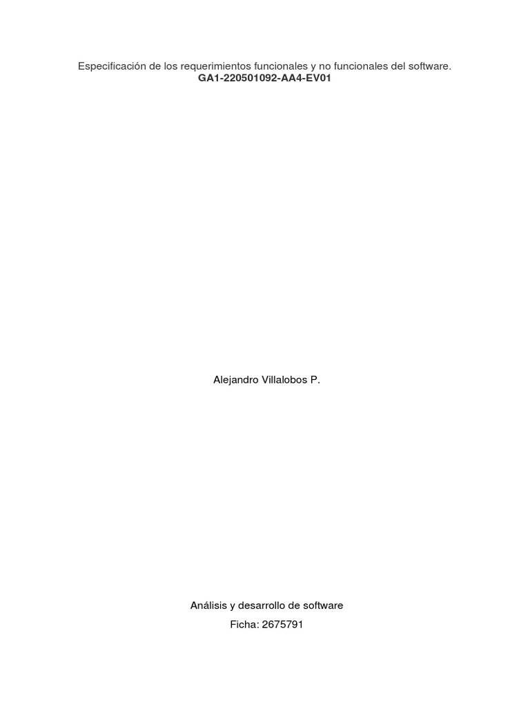 Especificación de Los Requerimientos Funcionales y No Funcionales Del ...