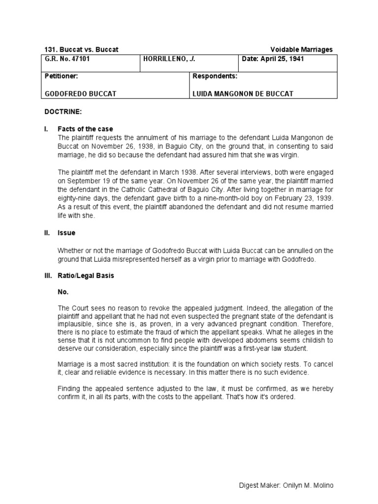 Civ Rev 1 Buccat Vs Buccat | PDF | Law