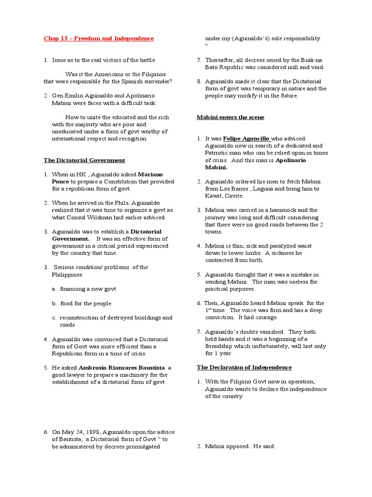 Chap 13 - Freedom and Independence: Mabini Enters The Scene | PDF | Legislature | Government