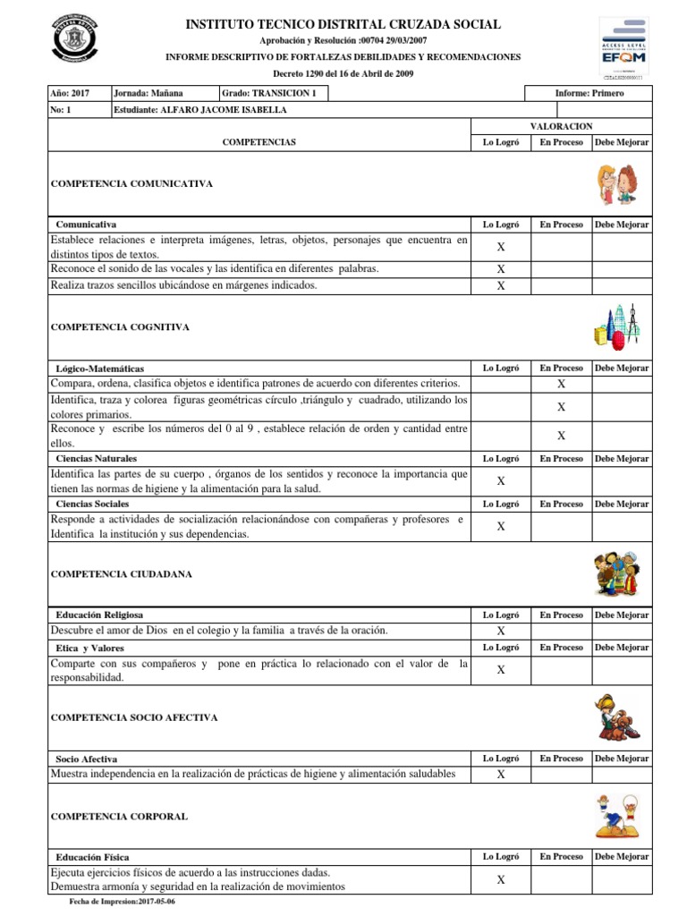 Boletin Preescolar Modelo 1 | PDF