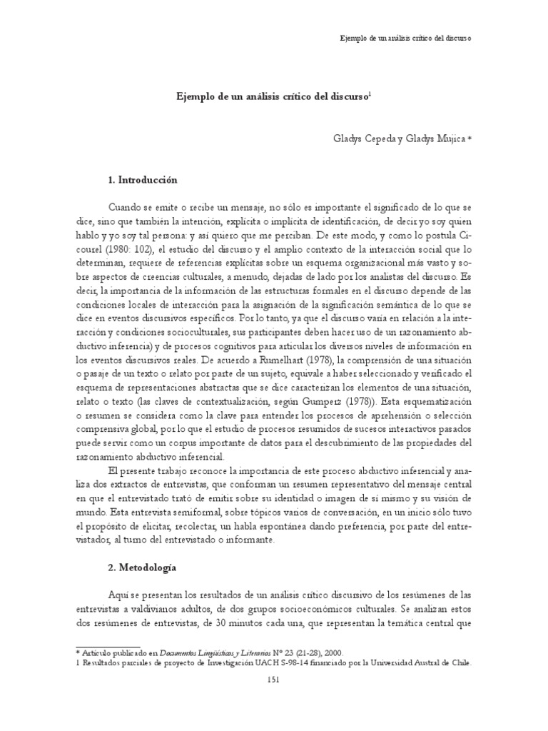 Ejemplo de Un Análisis Crítico Del Discurso | PDF | Ciencia cognitiva ...