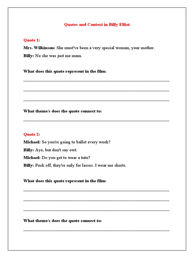 Quotes and Themes in Billy Elliot | PDF | Performing Arts | Theatre