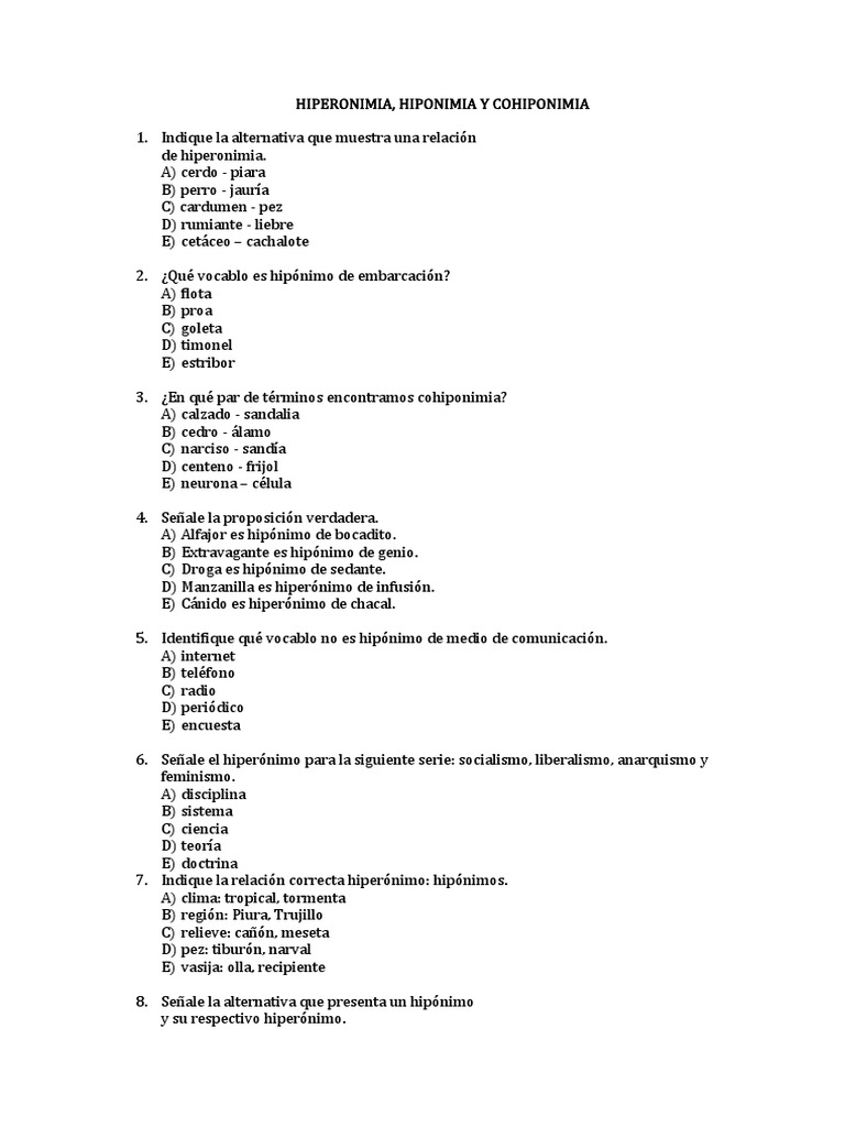 Hiperonimia, Hiponimia y Cohiponimia | PDF