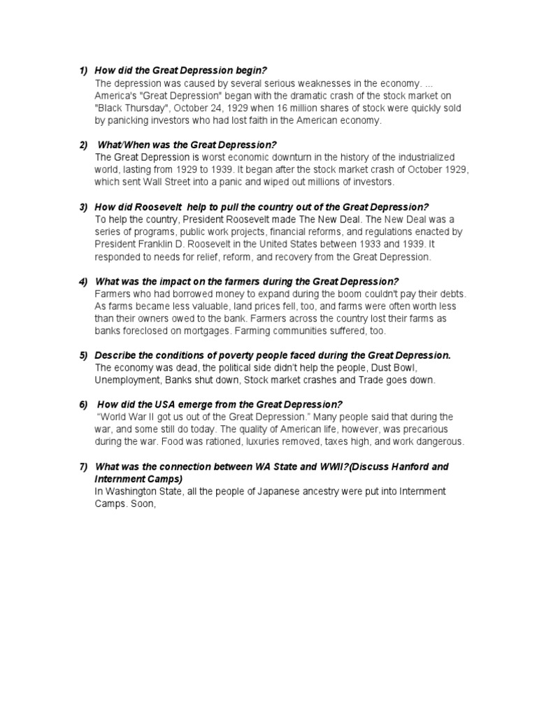 Study Guide Great Depression | PDF