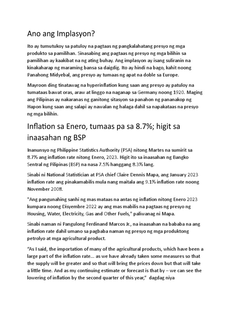 Ano Ang Implasyon? | PDF