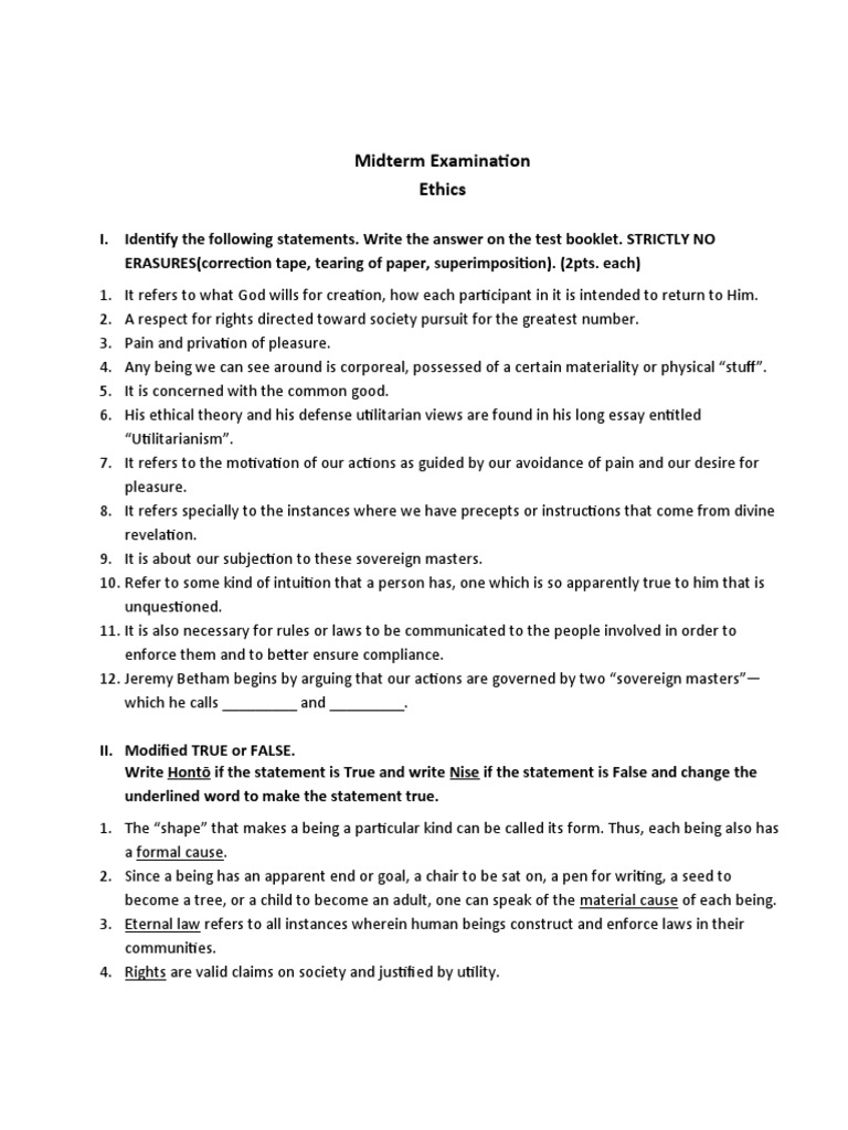 7 Midterm (Ethics) | PDF | Utilitarianism | John Stuart Mill