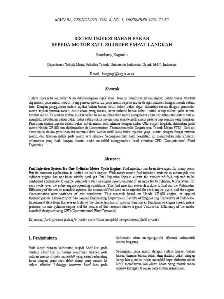 Sistem Injeksi Bahan Bakar Sepeda Motor | PDF | Sains & Matematika