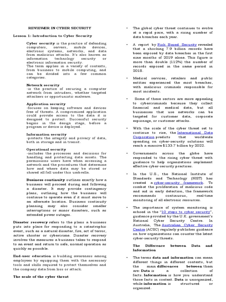 Cyber-Security Reviewer | PDF | Security | Computer Security