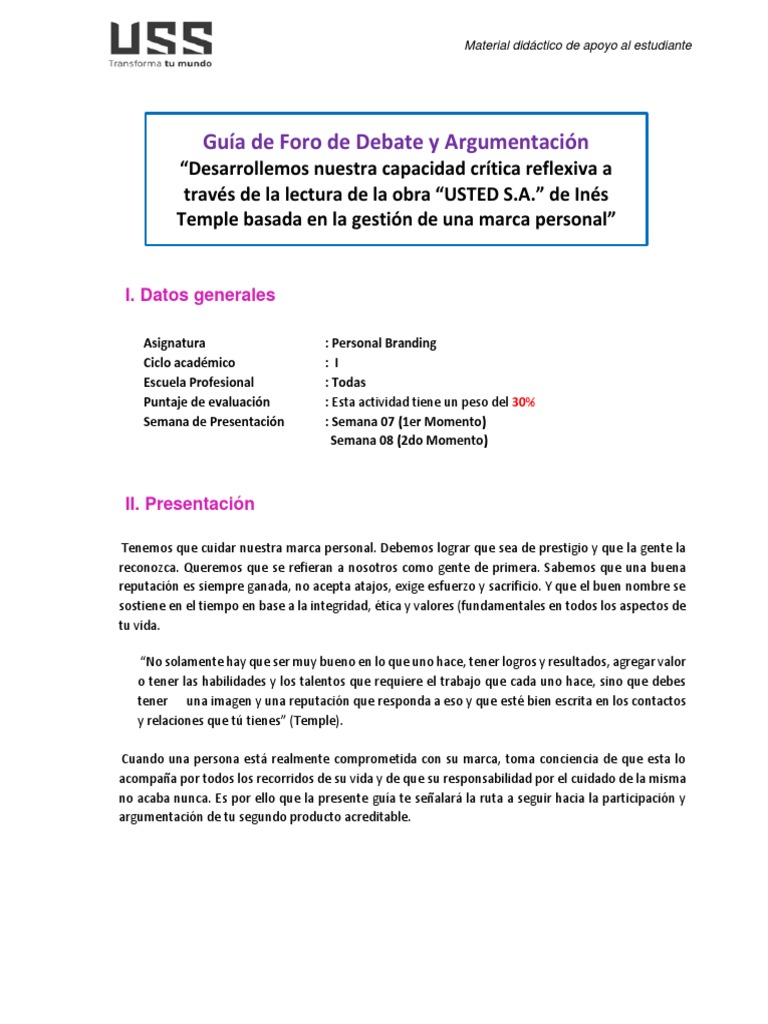 Guía de Foro de Debate y Argumentación | PDF | Evaluación | Marca