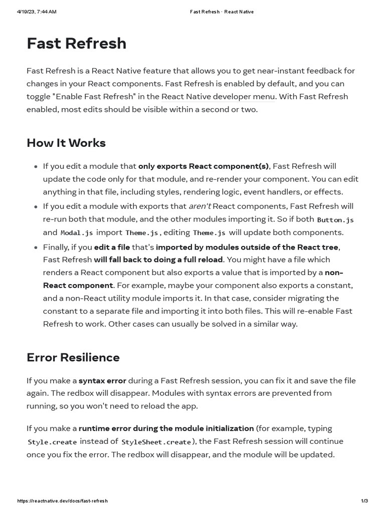 Fast Refresh React Native | PDF | Software Development | Computer Programming