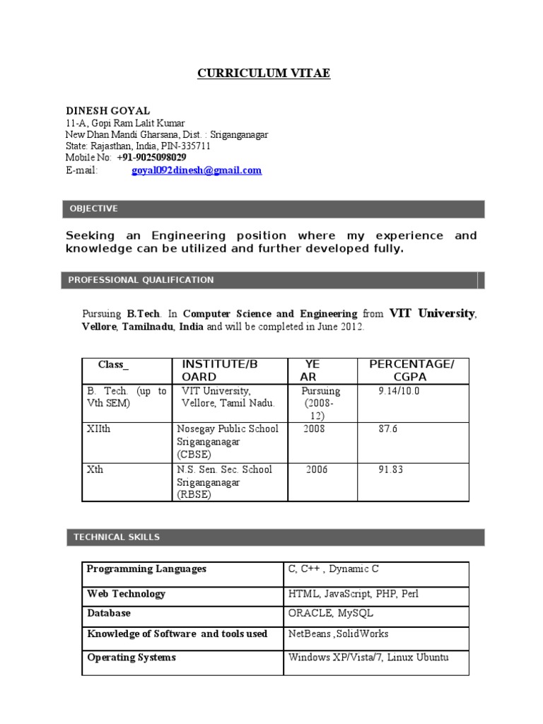Dinesh Goyal's Engineering CV | PDF | Career & Growth