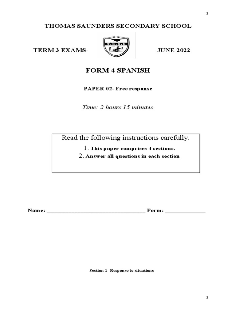 Form 4 Paper 2 Term 3 2022 | PDF