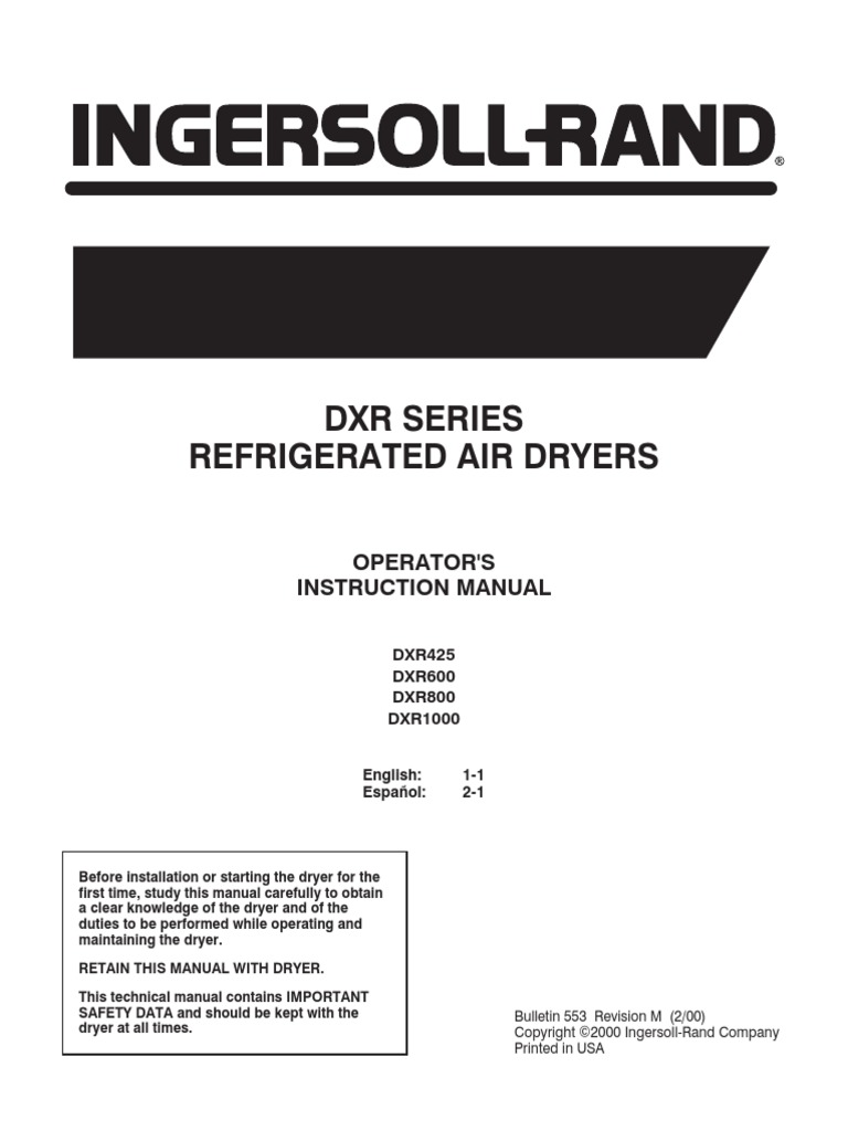 DXR Series Refrigerated Air Dryers: Operator'S Instruction Manual | PDF ...
