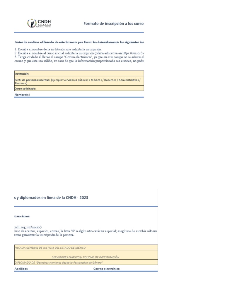 Formato de Inscripción A Los Cursos y Diplomados en Línea de La CNDH - 2023 | PDF | Derechos ...