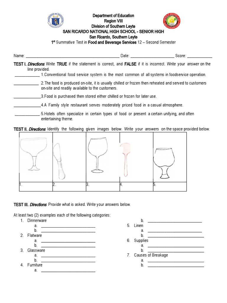 1st Summative Test in Food Services | PDF | Foodservice | Food And Drink