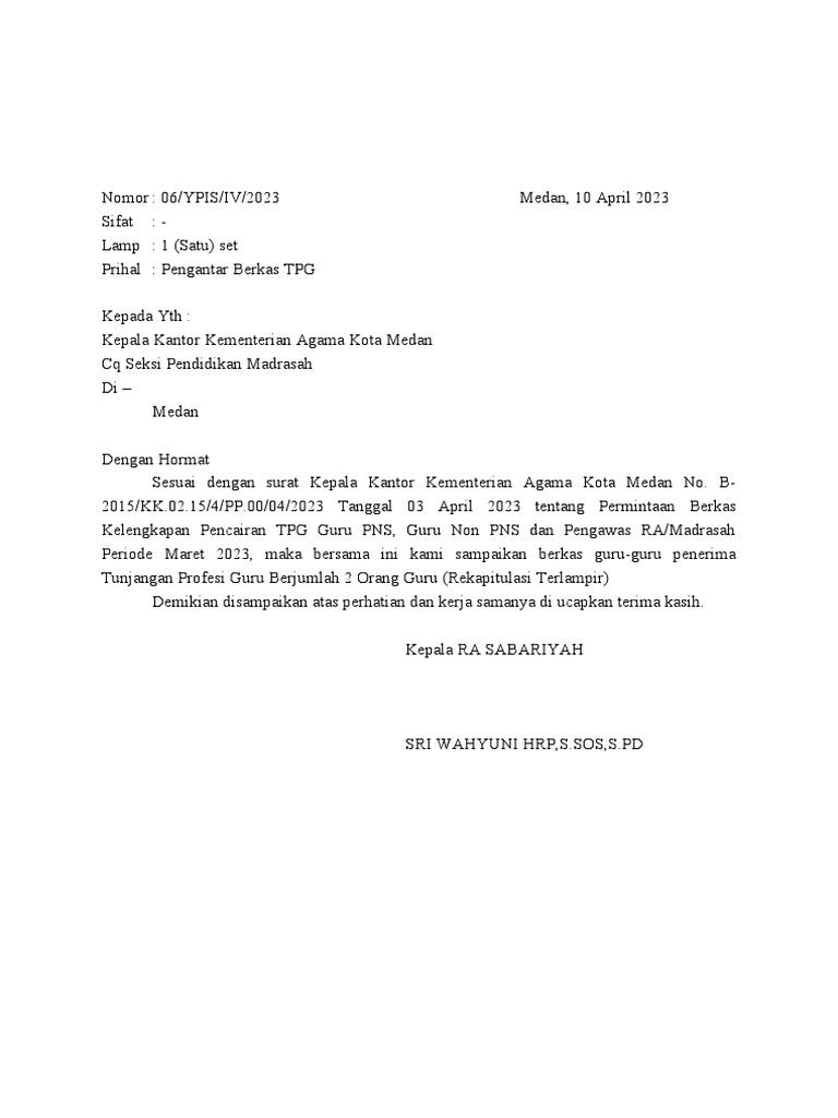 Surat Pengantar Tpg | PDF