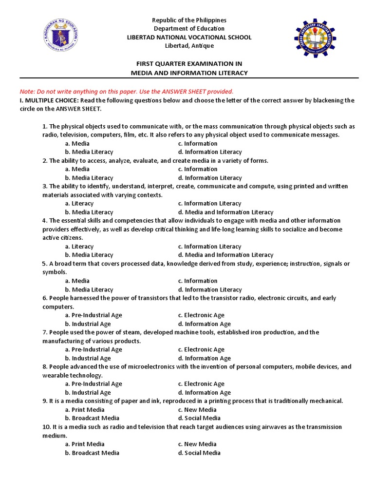 First Quarter Exam in Media Information and Literacy | PDF ...