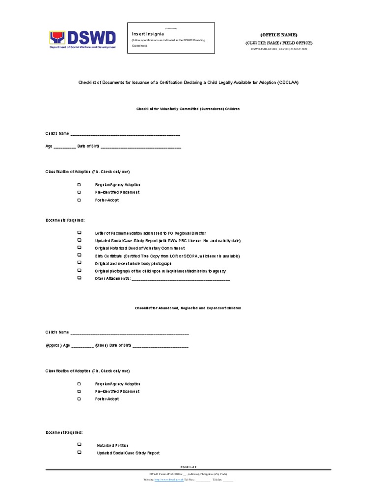 Checklist of Documents For CDCLAA | PDF | Birth Certificate | Notary Public