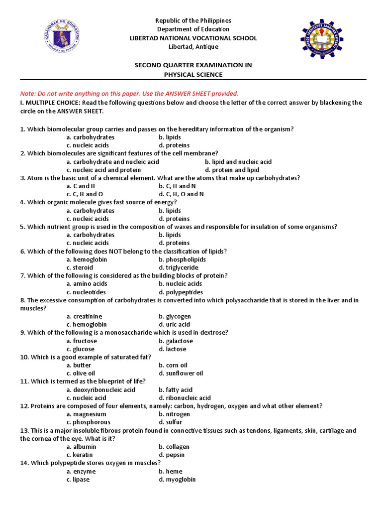Second Quarter Exam in Physical Science | PDF | Reaction Rate ...