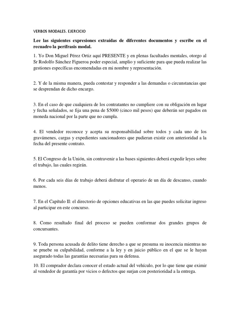 Verbos Modales. Ejercicio | PDF