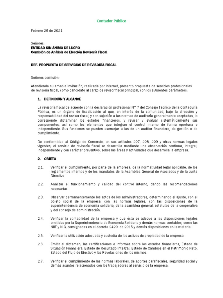 Propuesta Entidad Sin Animo de Lucro | PDF | Contador | Auditoría