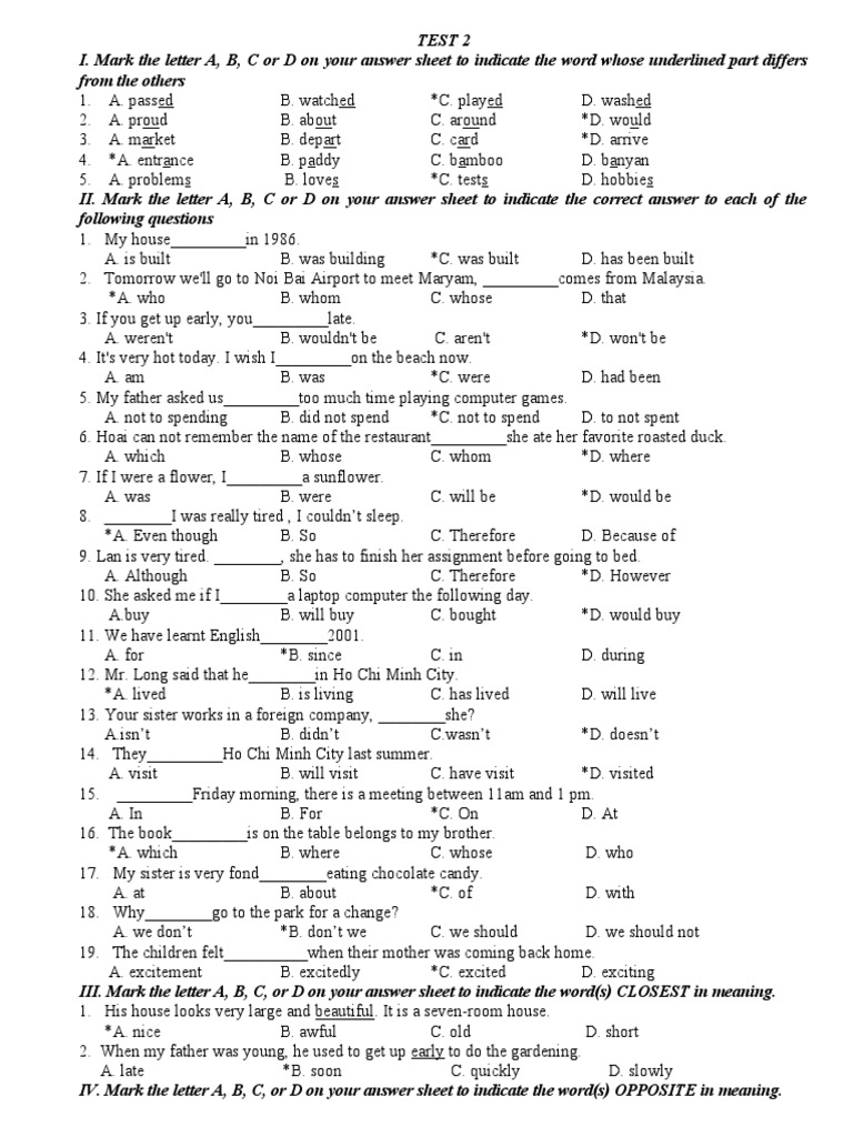 Test 2 | Download Free PDF | English Language