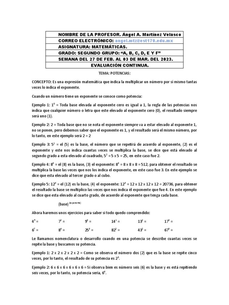 POTENCIAS | PDF | Exponenciación | Multiplicación