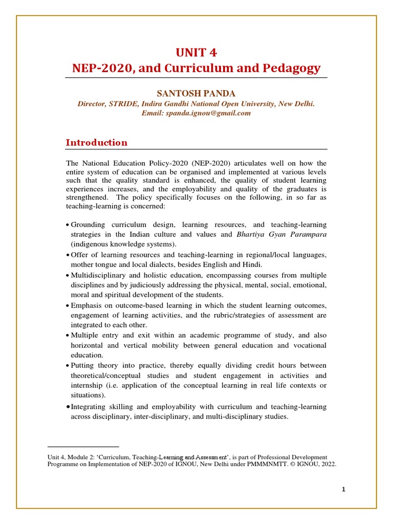 Module-1-Unit 4-English | PDF | Pedagogy | Curriculum