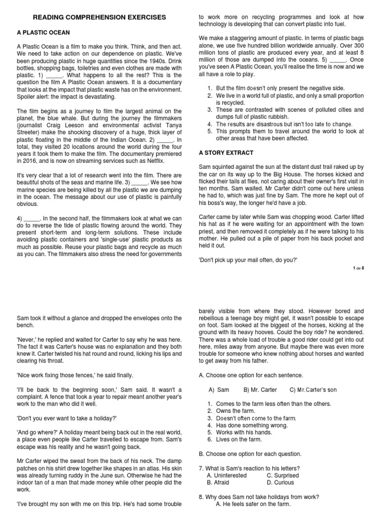 Reading Comprehension Exercises: A Plastic Ocean | PDF | Nasa | Asteroid