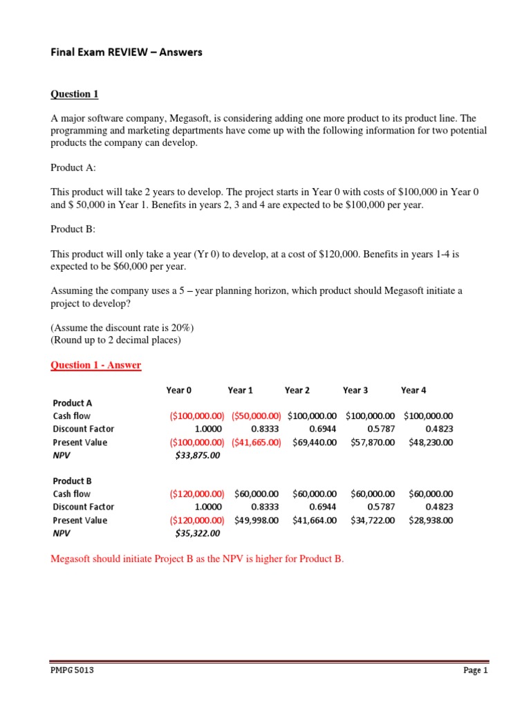 Final Exam Review Part 1 Answers | PDF | Net Present Value | Investing Final Exam Review Part 1 Answers | PDF | Net Present Value | Investing