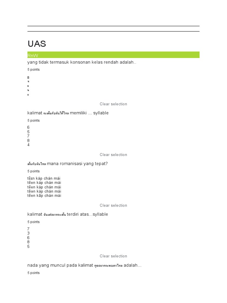 UAS Thai Basic | PDF