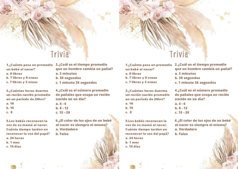Trivia Divertida para Baby Shower | PDF | Cocina, comidas y vino ...