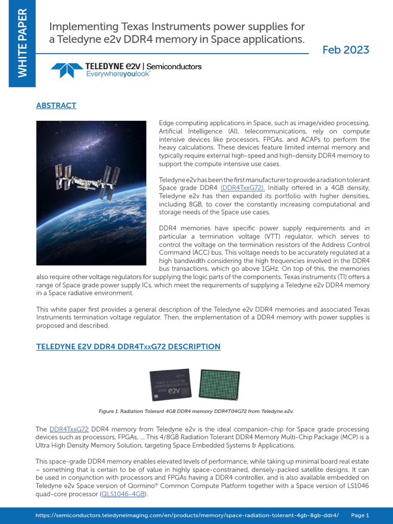 Implementing Texas Instruments Power Supplies For A Teledyne E2v DDR4 ...
