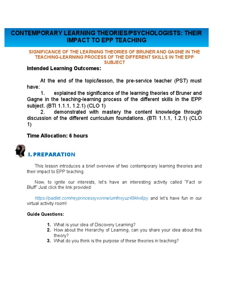 Contemporary Learning Theories/Psychologists: Their Impact To Epp Teaching | PDF | Learning ...