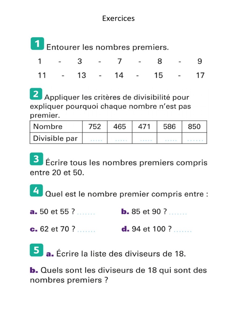 Exercices Nombres Premiers 1 | PDF