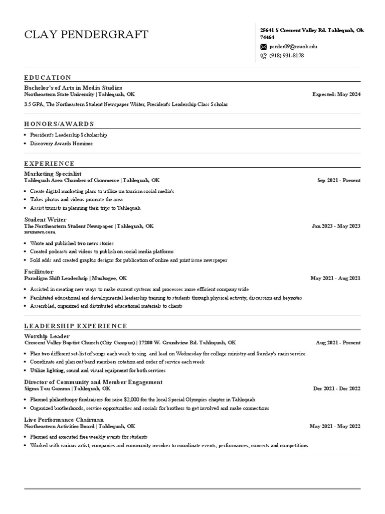 Clay Pendergraft Resume Final | PDF | Newspapers | Mass Media