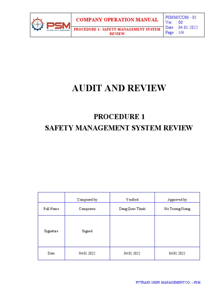 Safety Management System Review Procedure | PDF | Audit | Safety