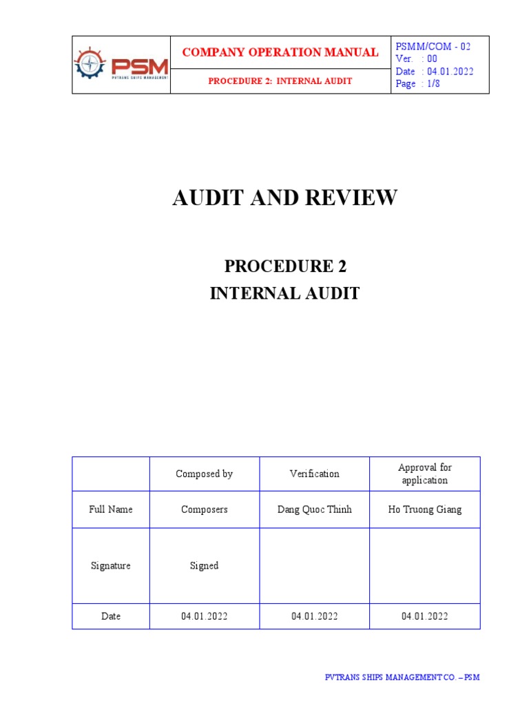 Internal Audit Procedure for Vessels | PDF | Audit | Internal Audit
