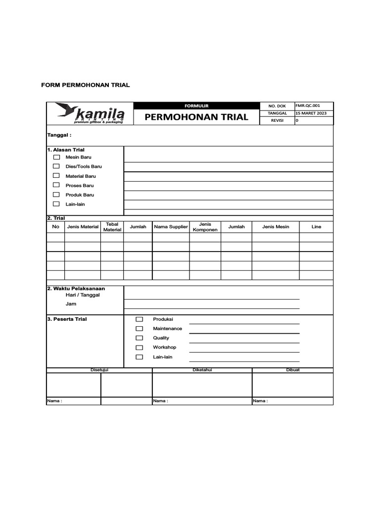 Form Permohonan Trial | PDF