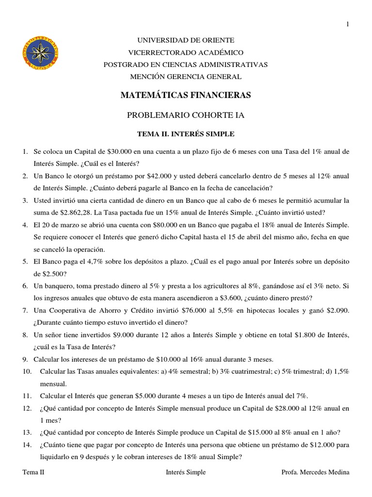 Problemario Tema II IA | PDF | Interés | Bancos
