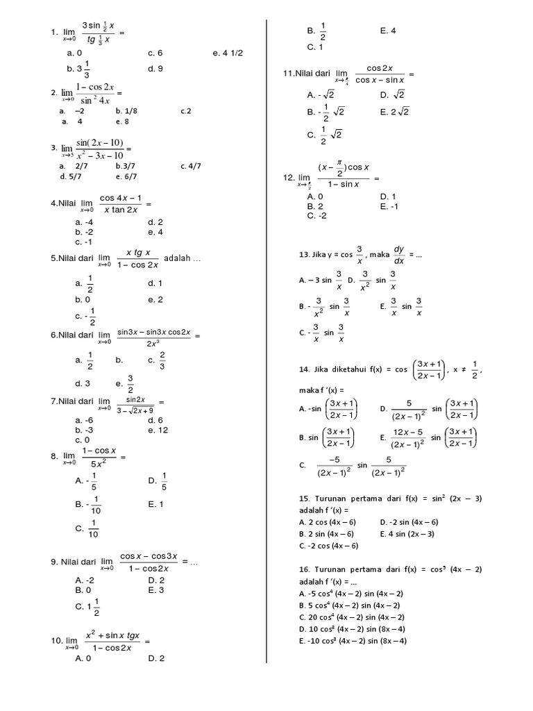 4 Sin 2 Cos 1 Lim X TG X PDF