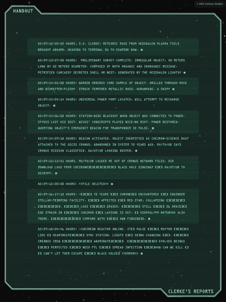 Alien - Heart of Darkness - Handouts | PDF