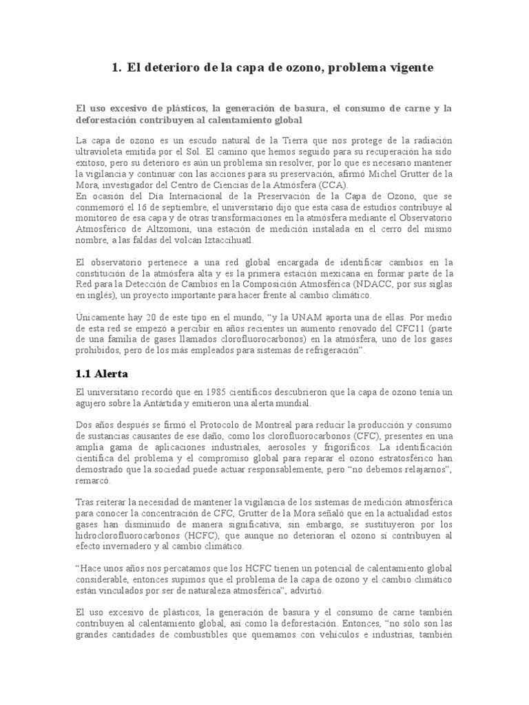 El Deterioro De La Capa De Ozono Pdf Agotamiento Del Ozono Ozono