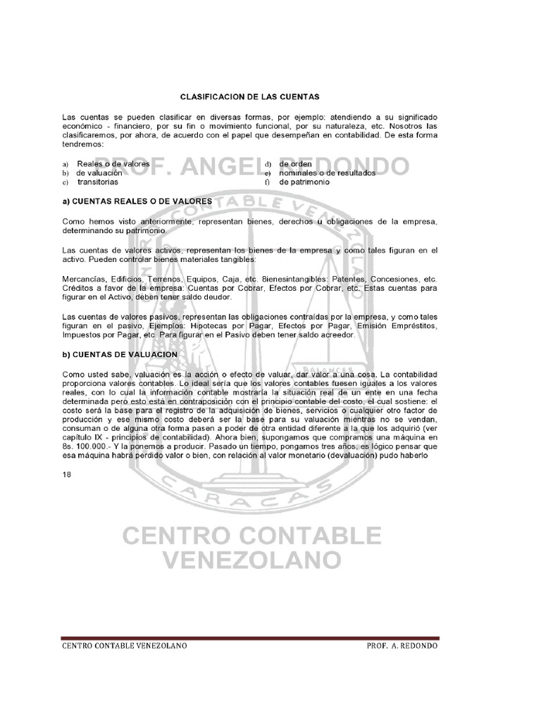 Clasificación de las cuentas - REDONDO | PDF