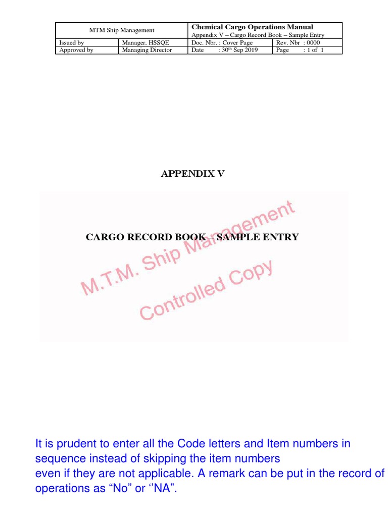 1.MTM Cargo Record Book Entry Guide | PDF | Port | Ships