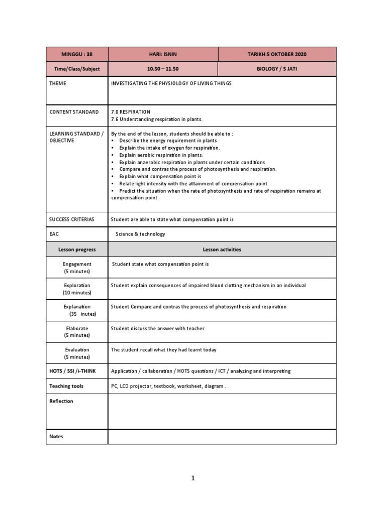 Contoh RPH Eng | PDF | Cellular Respiration | Educational Technology