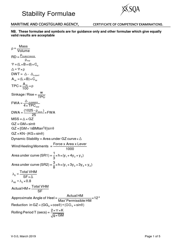 03 - Stability Formulae (V3.0 March 2019) | PDF | Shipbuilding | Metrology