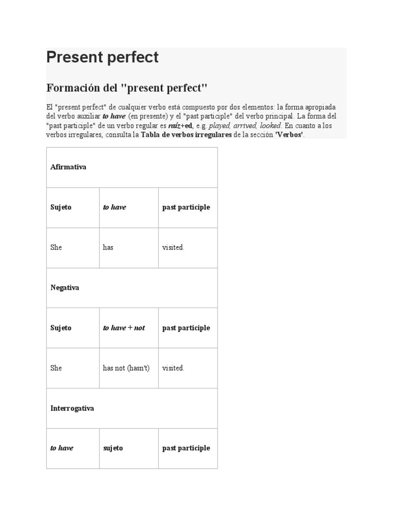 Formación y uso del Present Perfect | PDF | Verbo | Lingüística